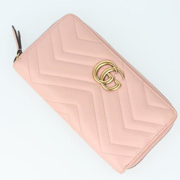 Gucci | Bags | Gucci Gg Marmont Chevron Quilted Leather Pink Long ...
